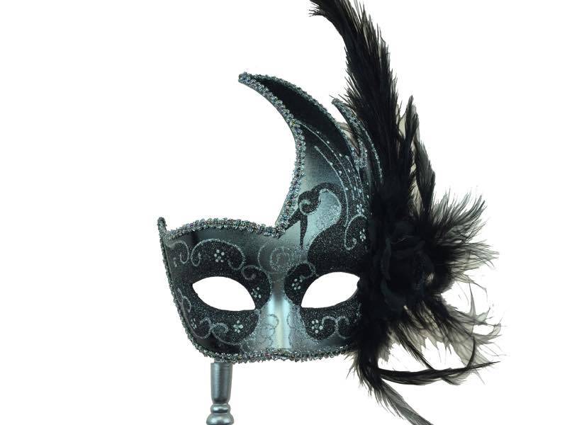 Venetian Style Masquerade Swan Motif with Feathers and Attached Stick ...